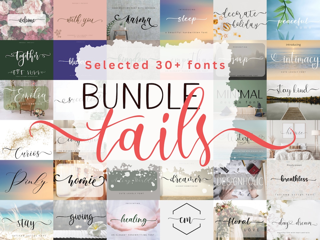 30+ Handwritten Font With Tails, Wedding Font Bundle, Cricut Font ...