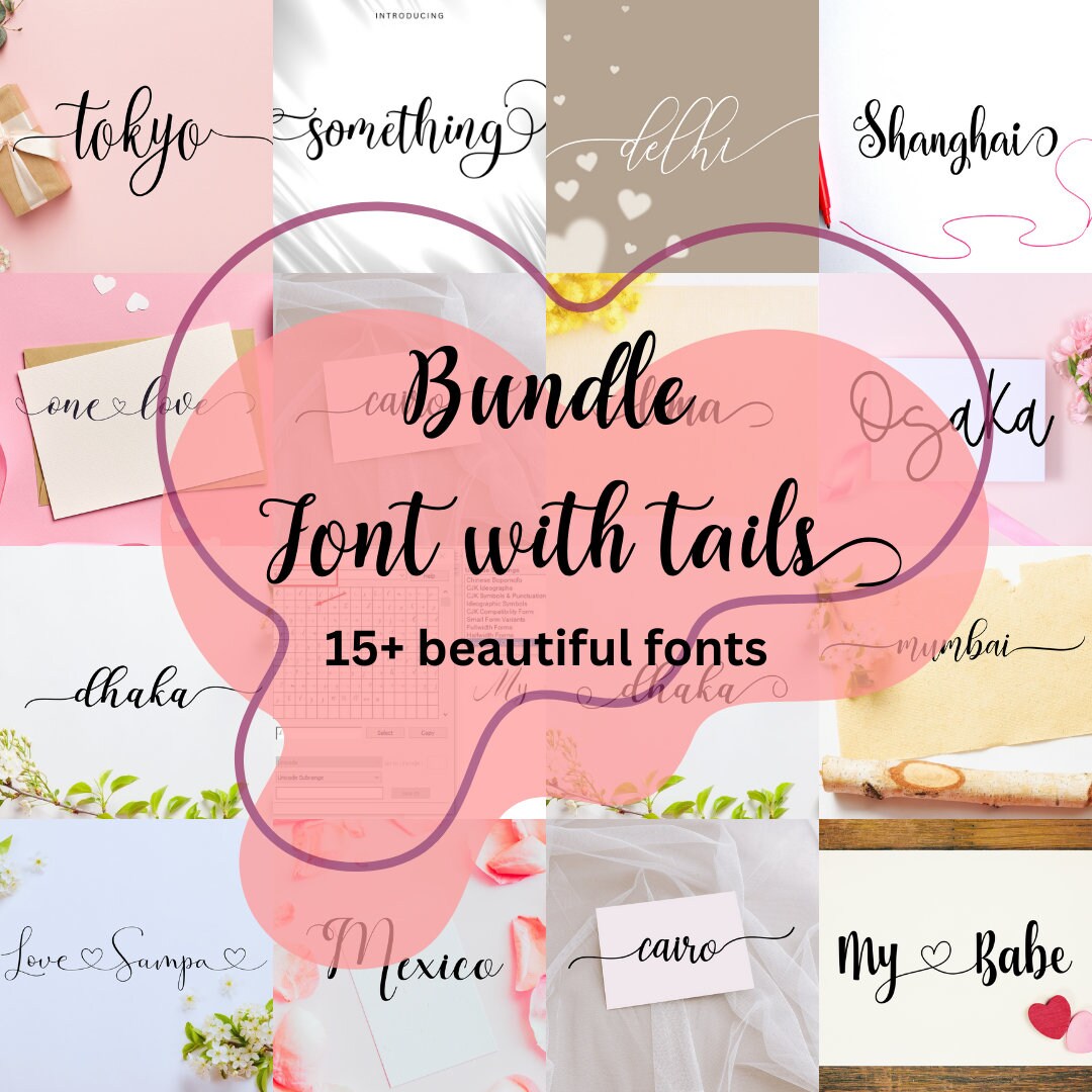 Beautiful Font Bundle With Tails Swashes Connecting Heart - Etsy