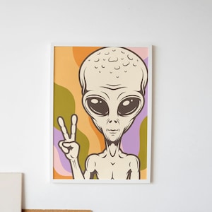 Alien Peace Sign Wall Art Trippy UFO Poster - Etsy