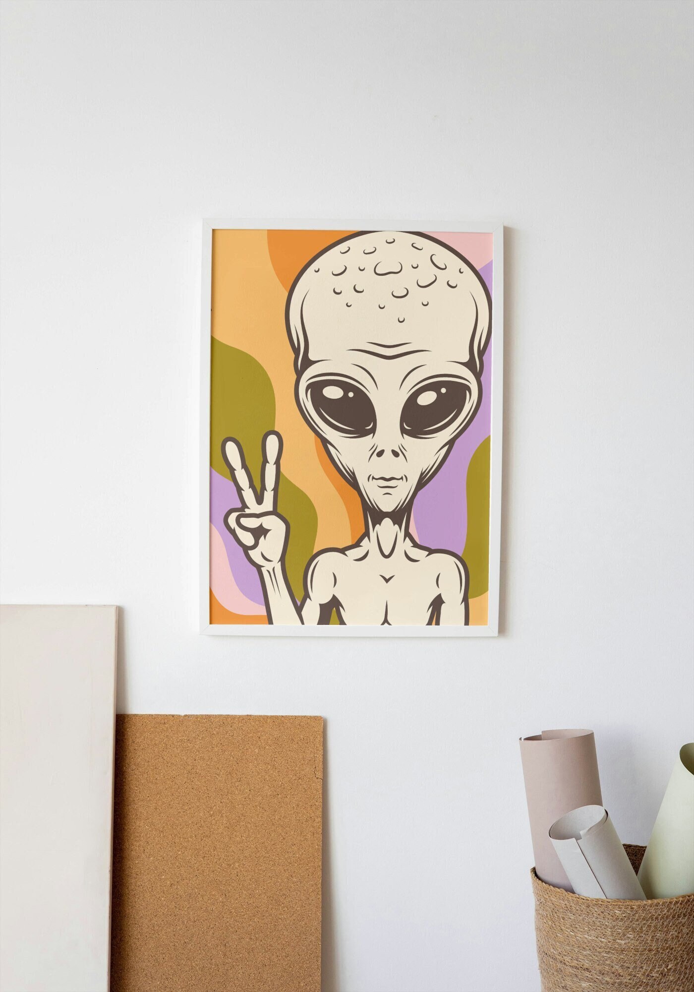 Alien Peace Sign Wall Art Trippy UFO Poster - Etsy