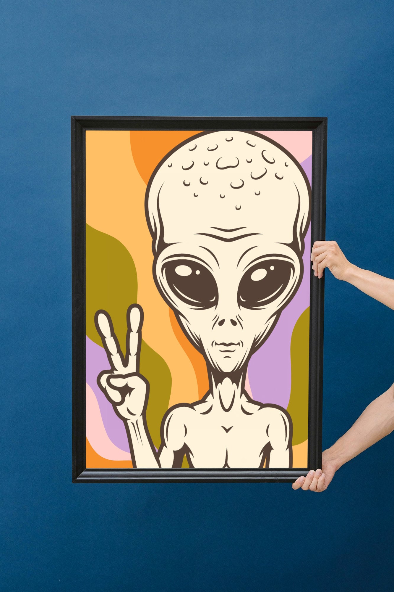 Alien Peace Sign Wall Art Trippy UFO Poster - Etsy