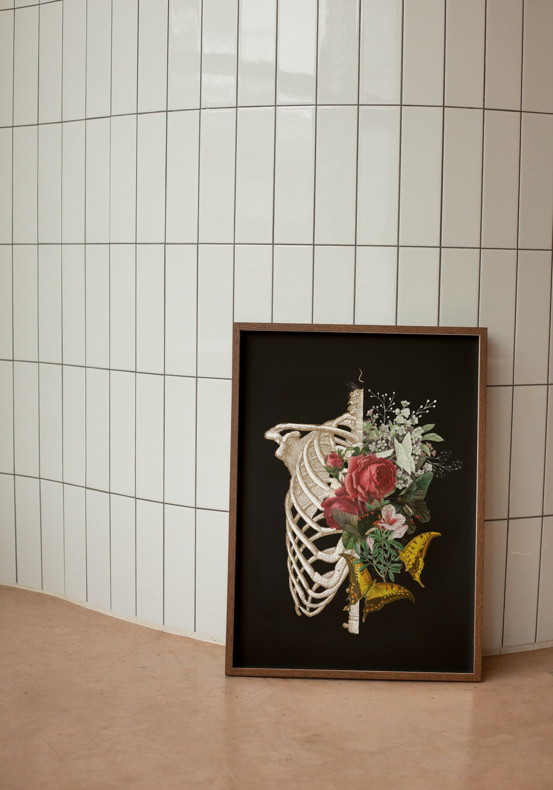 Floral Skeleton Wall Art Flower Ribcage Poster Dark Moody Digital Print ...