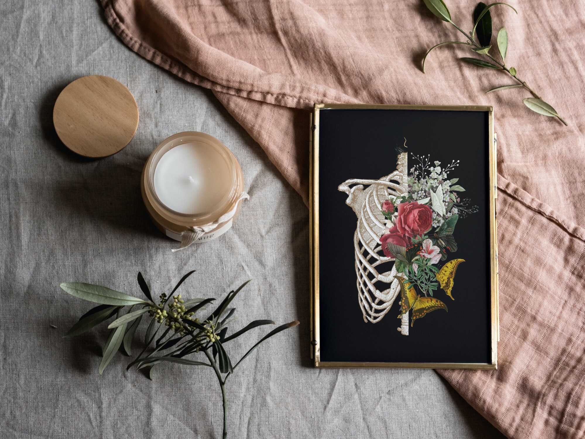Floral Skeleton Wall Art Flower Ribcage Poster Dark Moody Digital Print ...