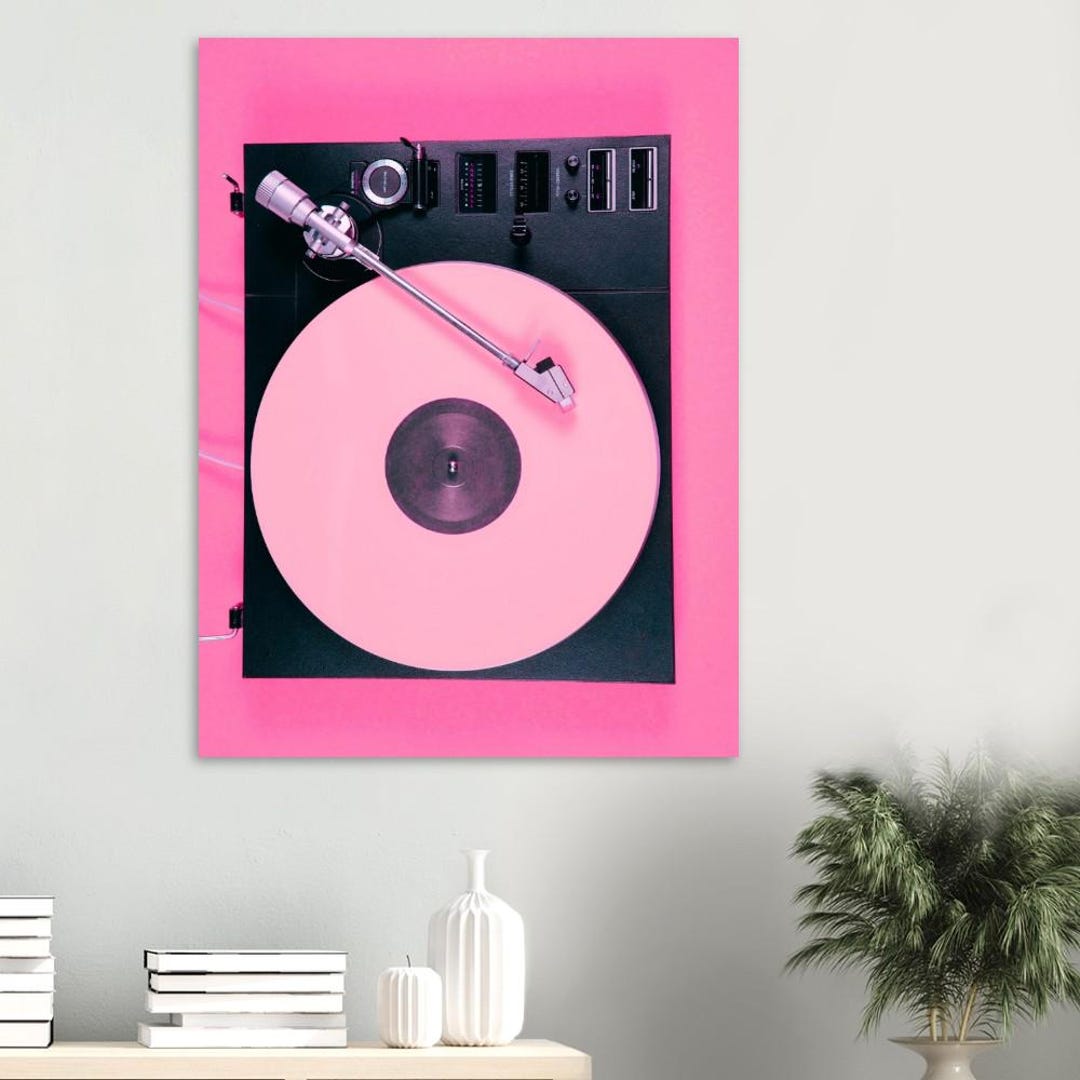 Pink Record Player Wall Art | Retro Style Poster - Etsy