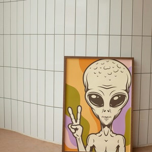 Alien Peace Sign Wall Art Trippy UFO Poster - Etsy