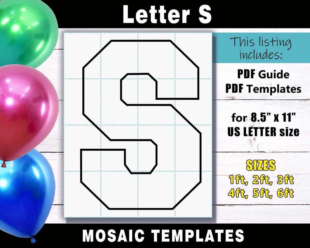 Letter S Mosaic Balloon Frame Template - Square Letters PDF Print Files ...