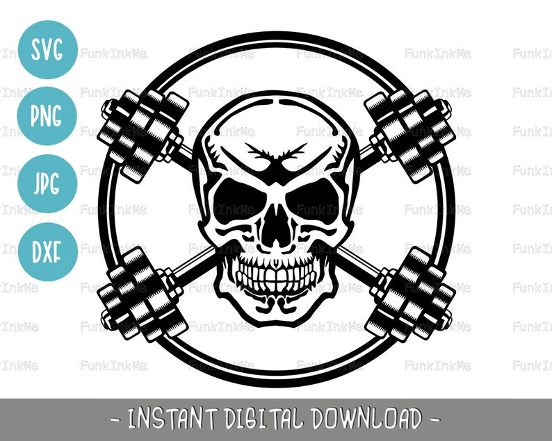 Skull Fitness SVG Skeleton Barbell Bodybuilding PNG DXF & Jpg - Etsy
