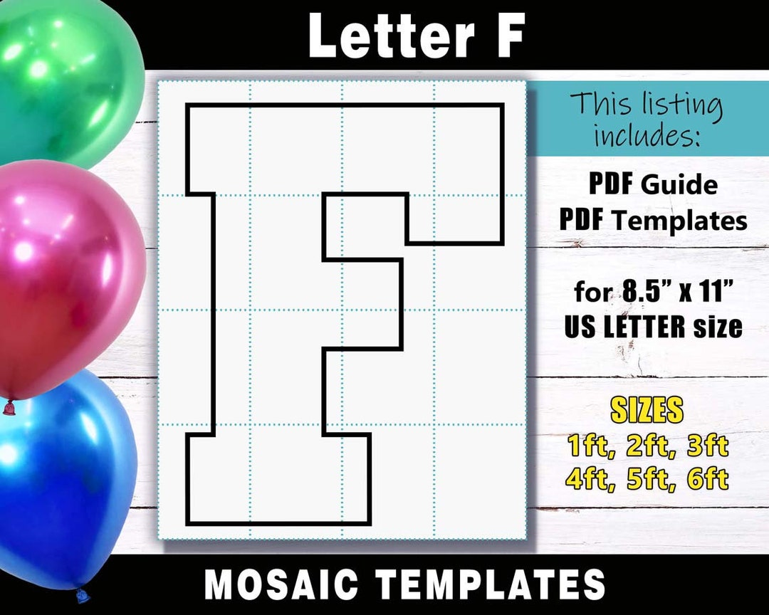 Letter F Mosaic Balloon Frame Template - Square Letters PDF Print Files ...