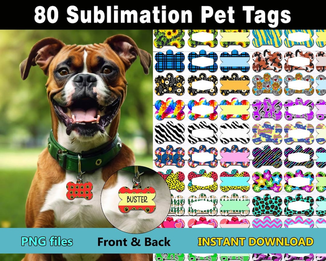 Dog Pet Tag Sublimation PNG Bundle, Dog Bone Tag Templates ...
