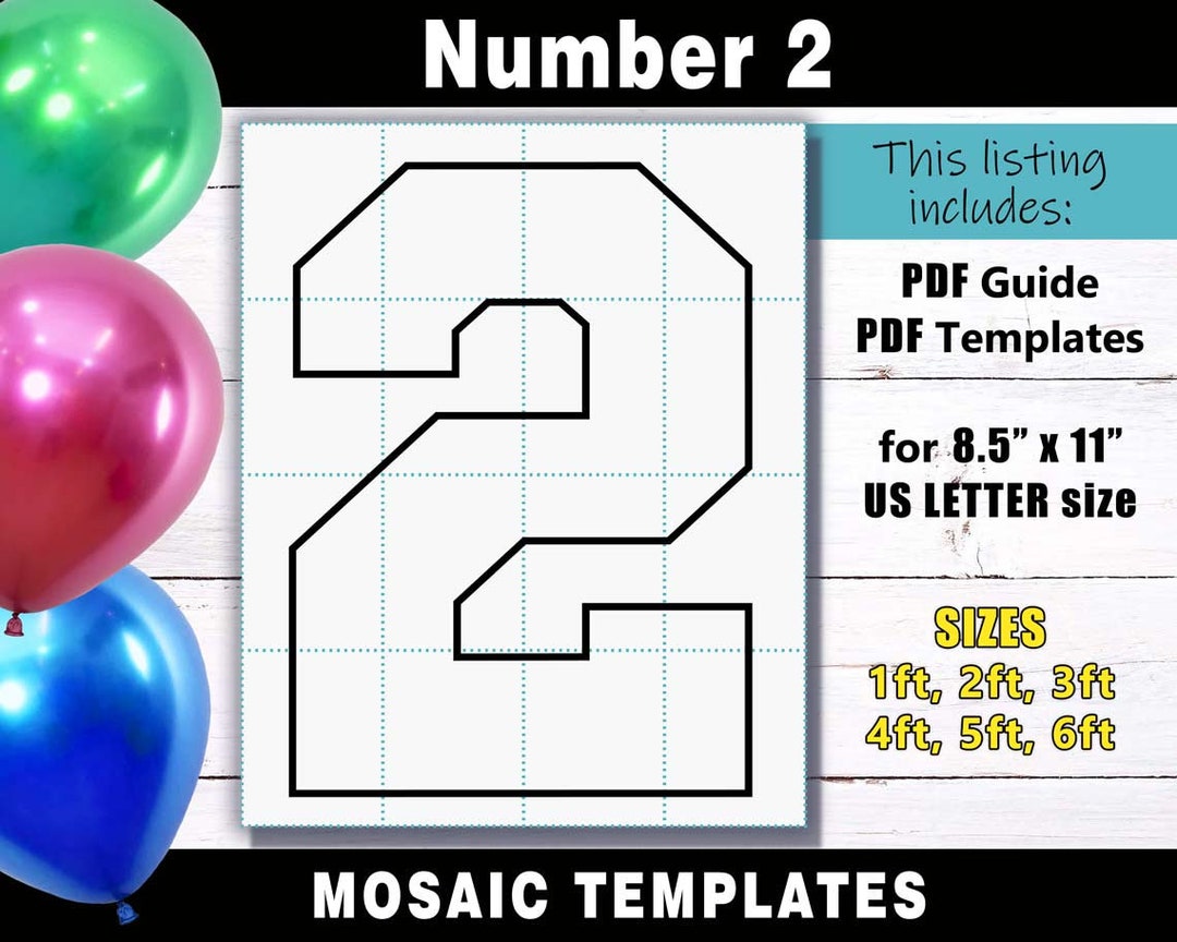 Number 2 Mosaic Balloon Frame Template - Square Letters PDF Print Files ...