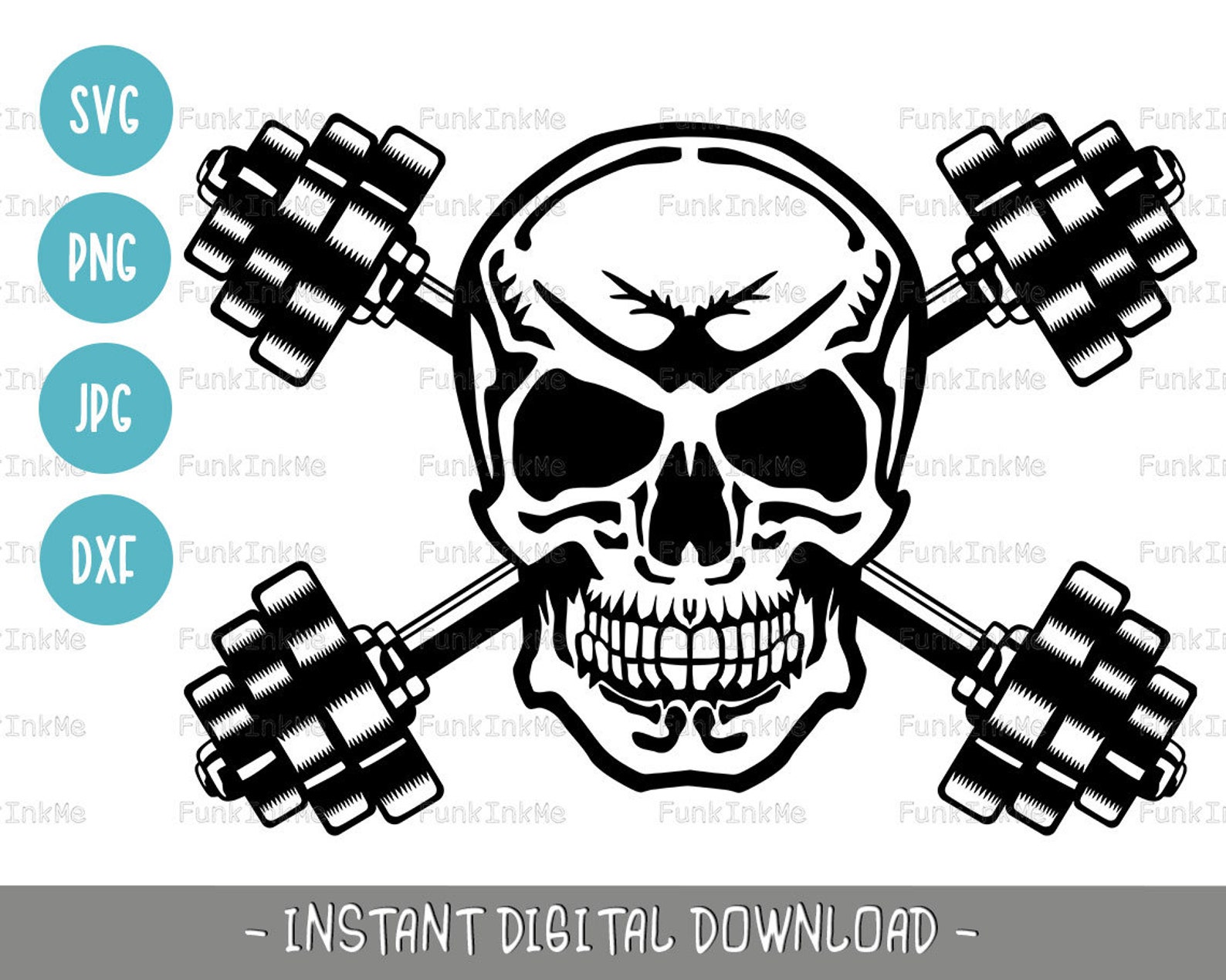 Skull Fitness SVG Skeleton Barbell Bodybuilding PNG DXF & Jpg - Etsy