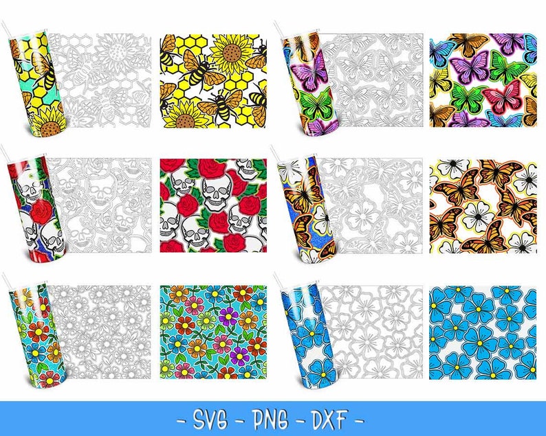 50 Seamless Burst Tumbler Template Bundle SVG PNG & DXF Digital ...