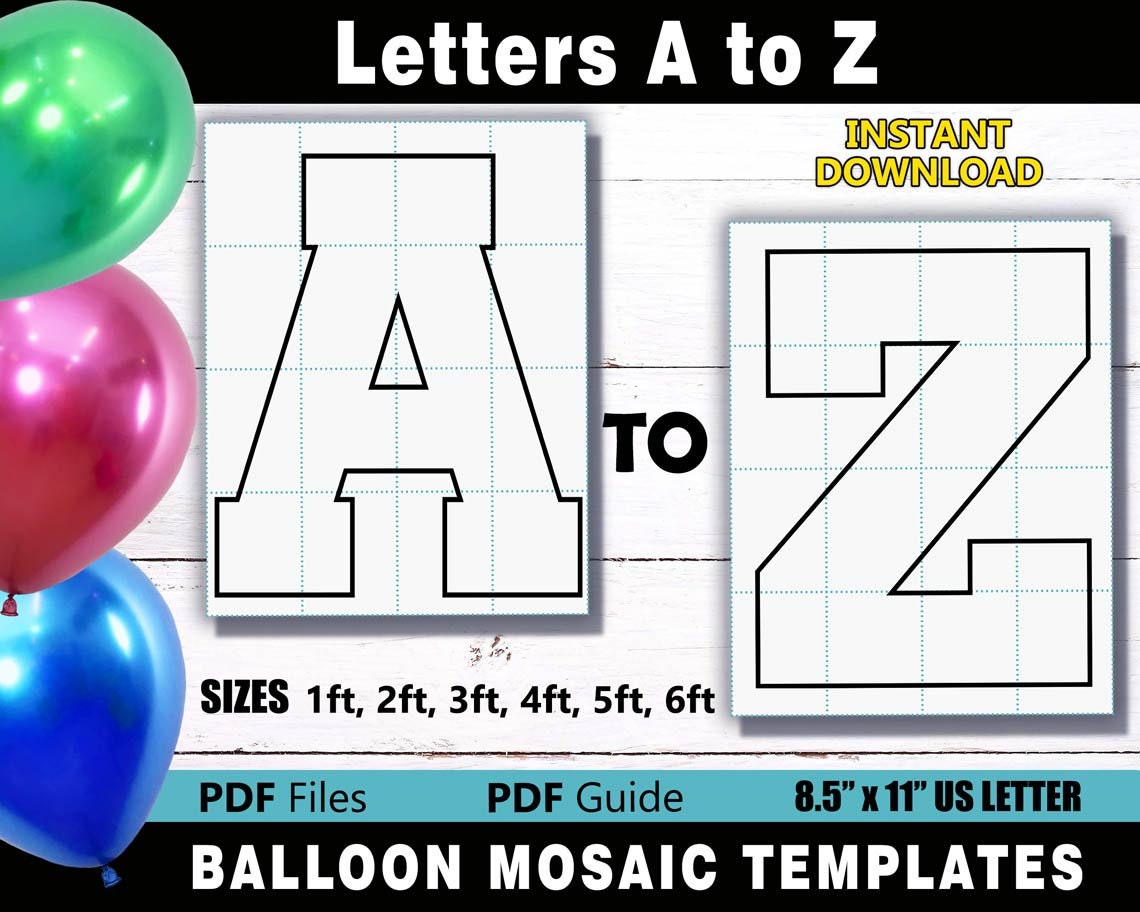 Balloon Mosaic Alphabet Set - Square Letters A-Z Templates for Sizes ...