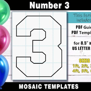 Number 3 Mosaic Balloon Frame Template - Square Letters PDF Print Files ...