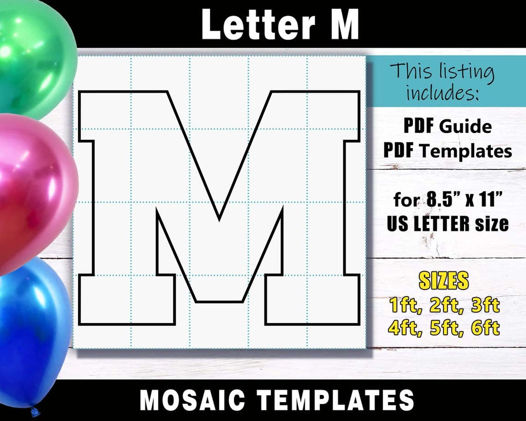 Letter M Mosaic Balloon Frame Template - Square Letters PDF Print Files ...
