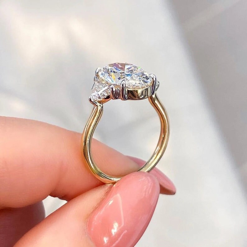 3ct Oval Moissanite Engagement Ring, Oval Cut Engagement Ring, Thin ...