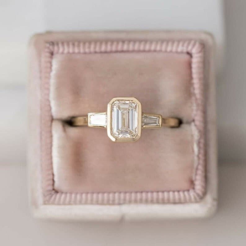 Emerald Bezel Set Engagement Ring 14K Yellow Gold Wedding Ring 2CT ...