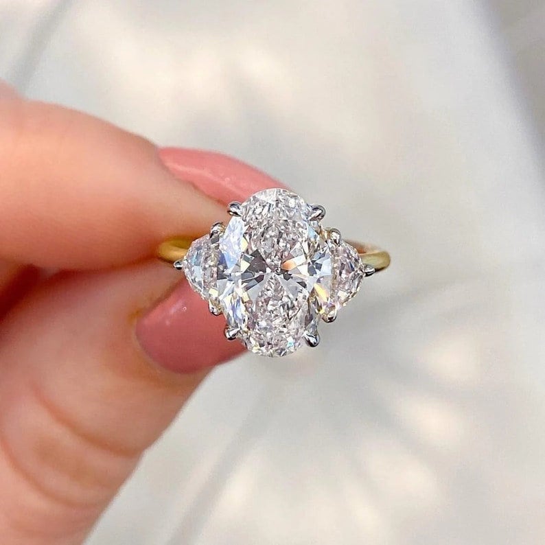 3ct Oval Moissanite Engagement Ring, Oval Cut Engagement Ring, Thin ...
