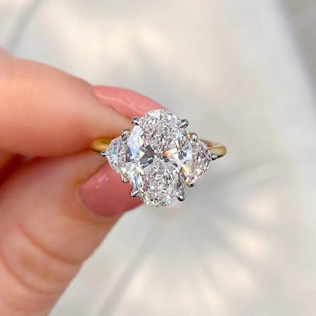 3ct Oval Moissanite Engagement Ring, Oval Cut Engagement Ring, Thin ...