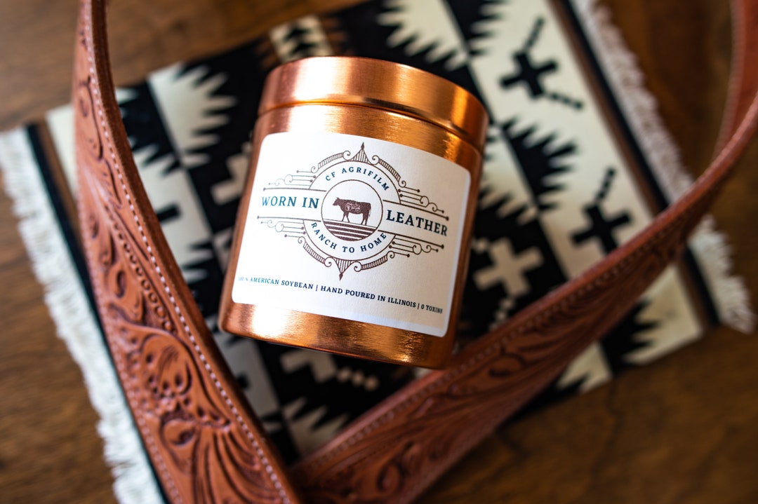 Worn in Leather Candle - Etsy