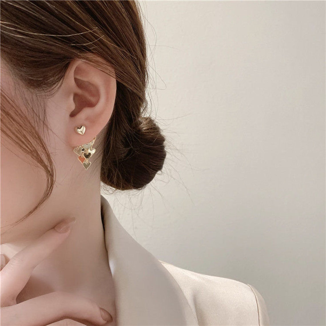 Cascading Heart Front and Back Customizable Earrings Gold - Etsy