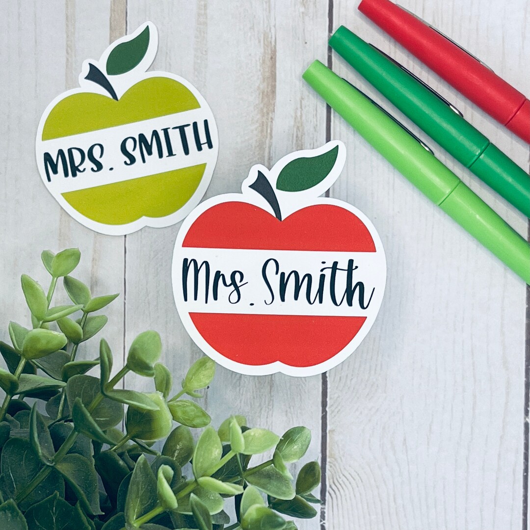 Custom Apple Name Sticker | Custom Teacher Name Apple Sticker | Teacher ...