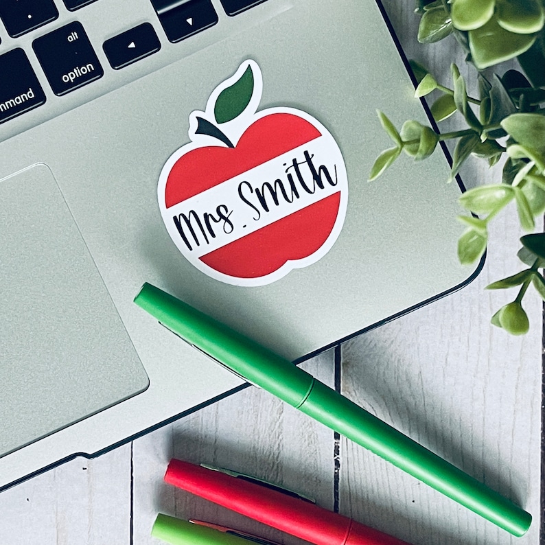 Custom Apple Name Sticker Custom Teacher Name Apple Sticker - Etsy