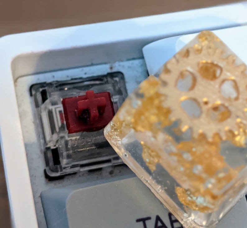 Resin Keyboard Keys With Gears And Gold Leaf Translucent Etsy