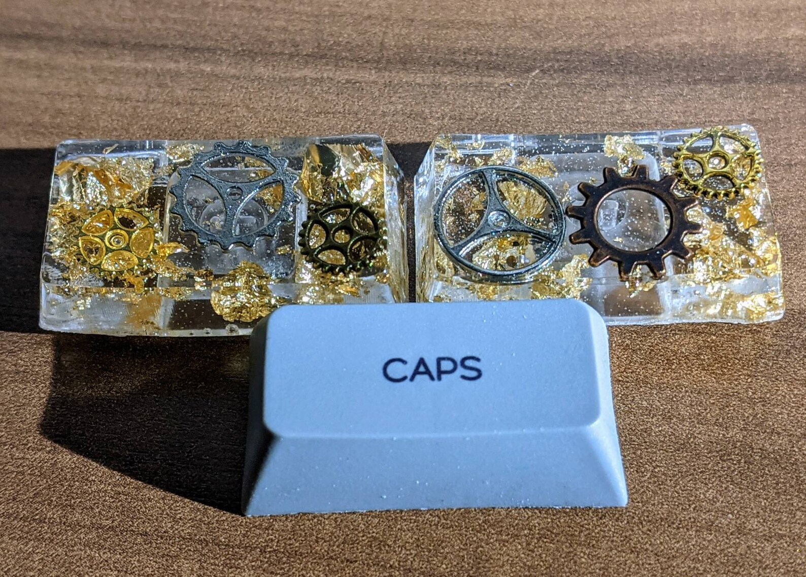 Resin Keyboard Keys With Gears And Gold Leaf Translucent Etsy