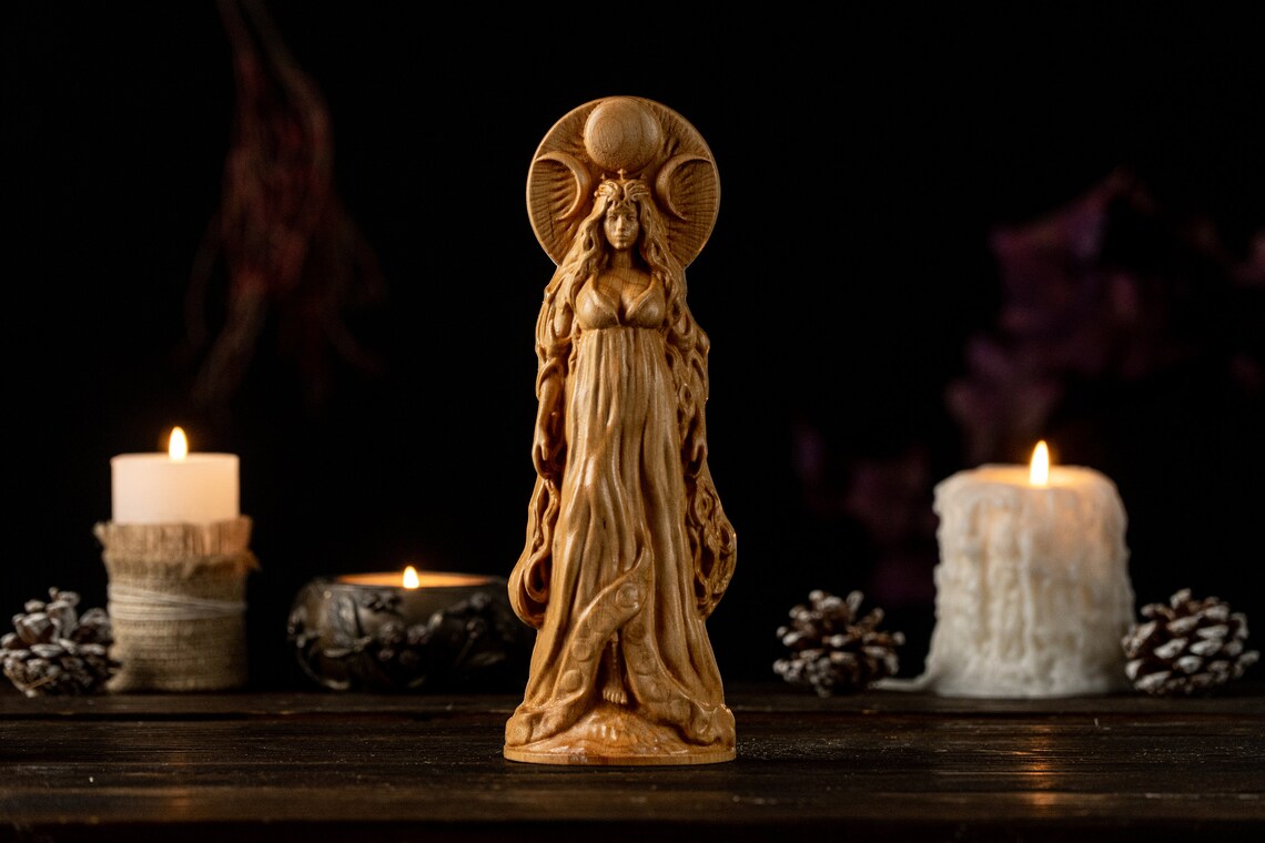Set of Wicca Idols: Baphomet and Selene, Occultism Statue, Gnostic Idol ...