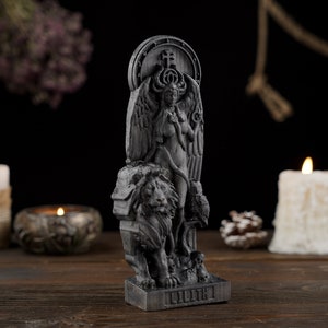 Lilith Statue, Black Lilith Wicca Goddess With Lion, Astaroth Statue ...