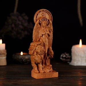 Lilith Wicca Goddess With Lion, Wicca Statue, Inanna Wooden Figure ...