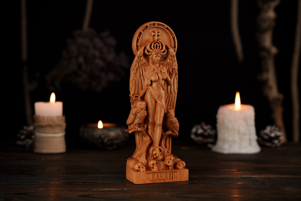 Lilith Wicca Goddess, Astaroth Statue, Inanna Wooden Figure, Wicca ...