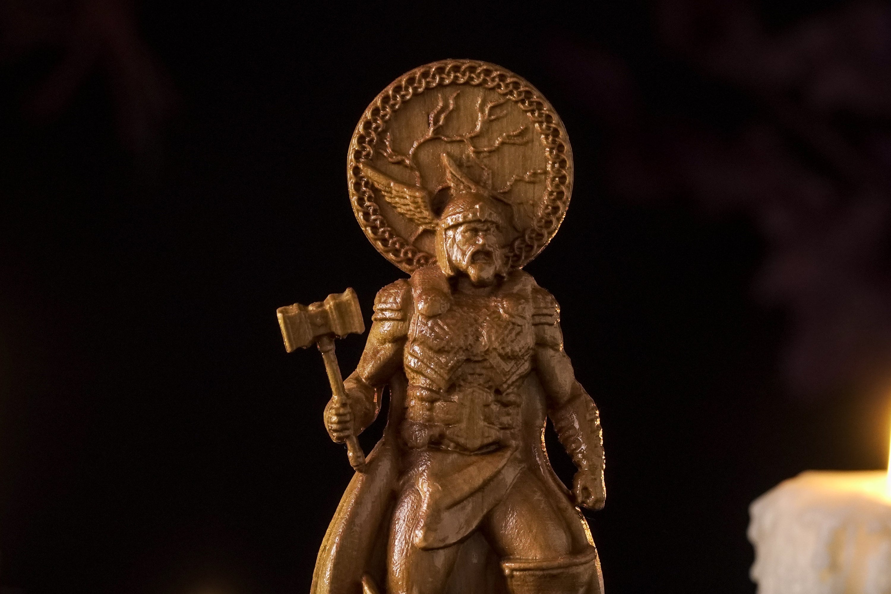 Thor Norse God Statue Thor Wooden Statue Pagan Altar Figure | Etsy India