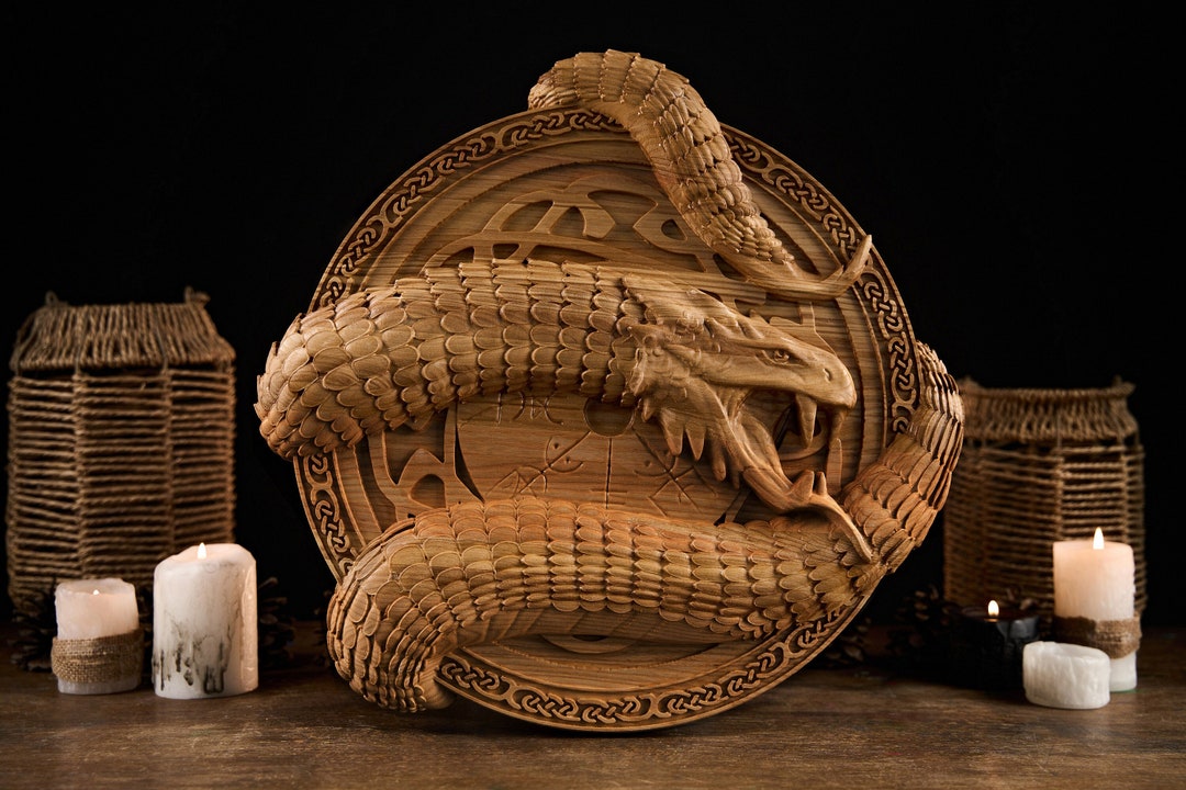 Jormungandr Norse Wall Decor, Snake Wall Decor, Viking Art, Dragon Wood ...