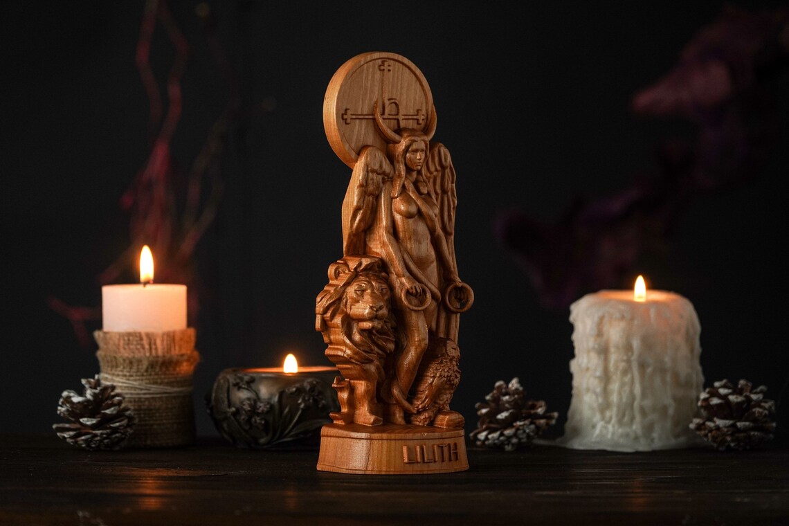 Lilith Wicca Goddess, Inanna, Astaroth Statue, Pagan Wooden Statue ...