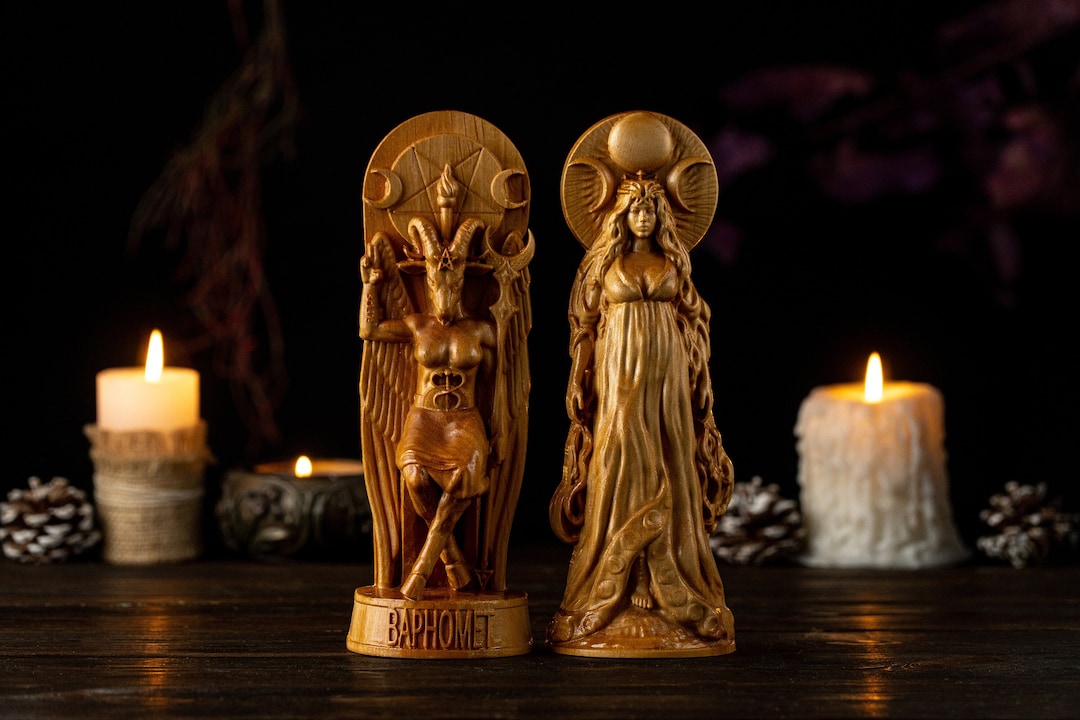Set of Wicca Idols: Baphomet and Selene, Occultism Statue, Gnostic Idol ...