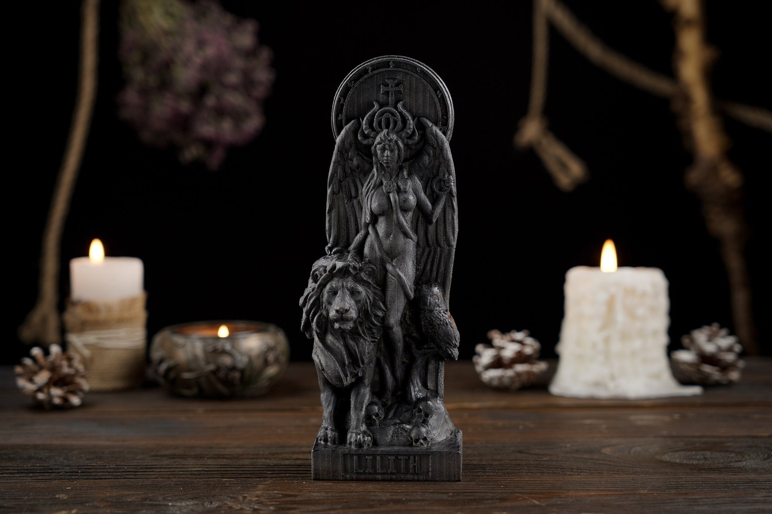 Lilith Statue Black Lilith Wicca Goddess With Lion Astaroth - Etsy