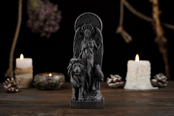 Lilith Statue Black Lilith Wicca Goddess With Lion Astaroth - Etsy