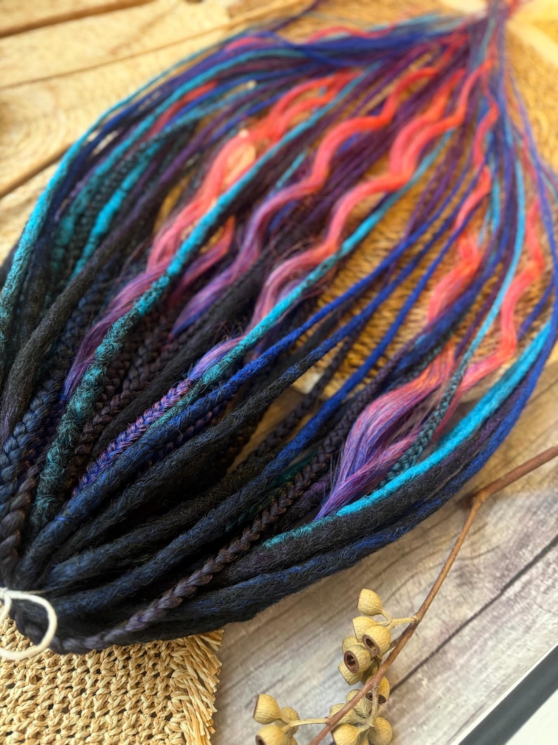 Black to Purple Blue Fire Red Orange Ombre Synthetic Dreads: Crochet ...