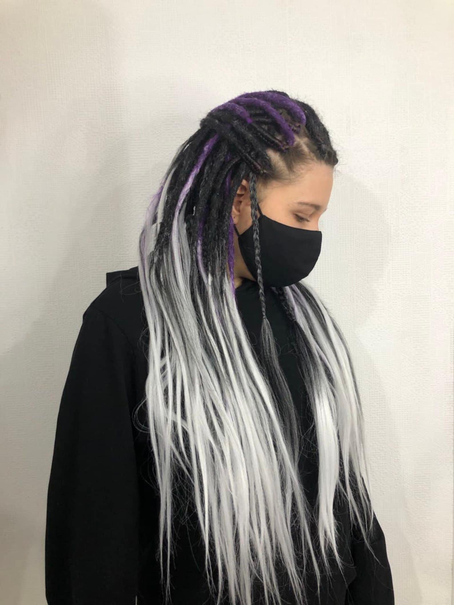 Boho dreadlocks with loose hair black/purple/white | Etsy