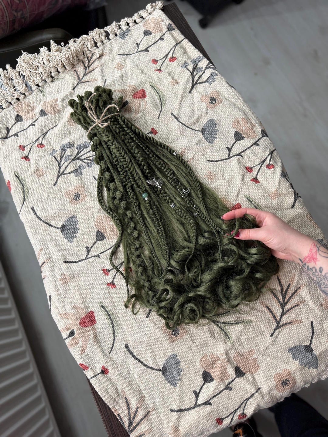 Olive Green Dreadlocks Braids Synthetic Single Ended Curly Celtic ...