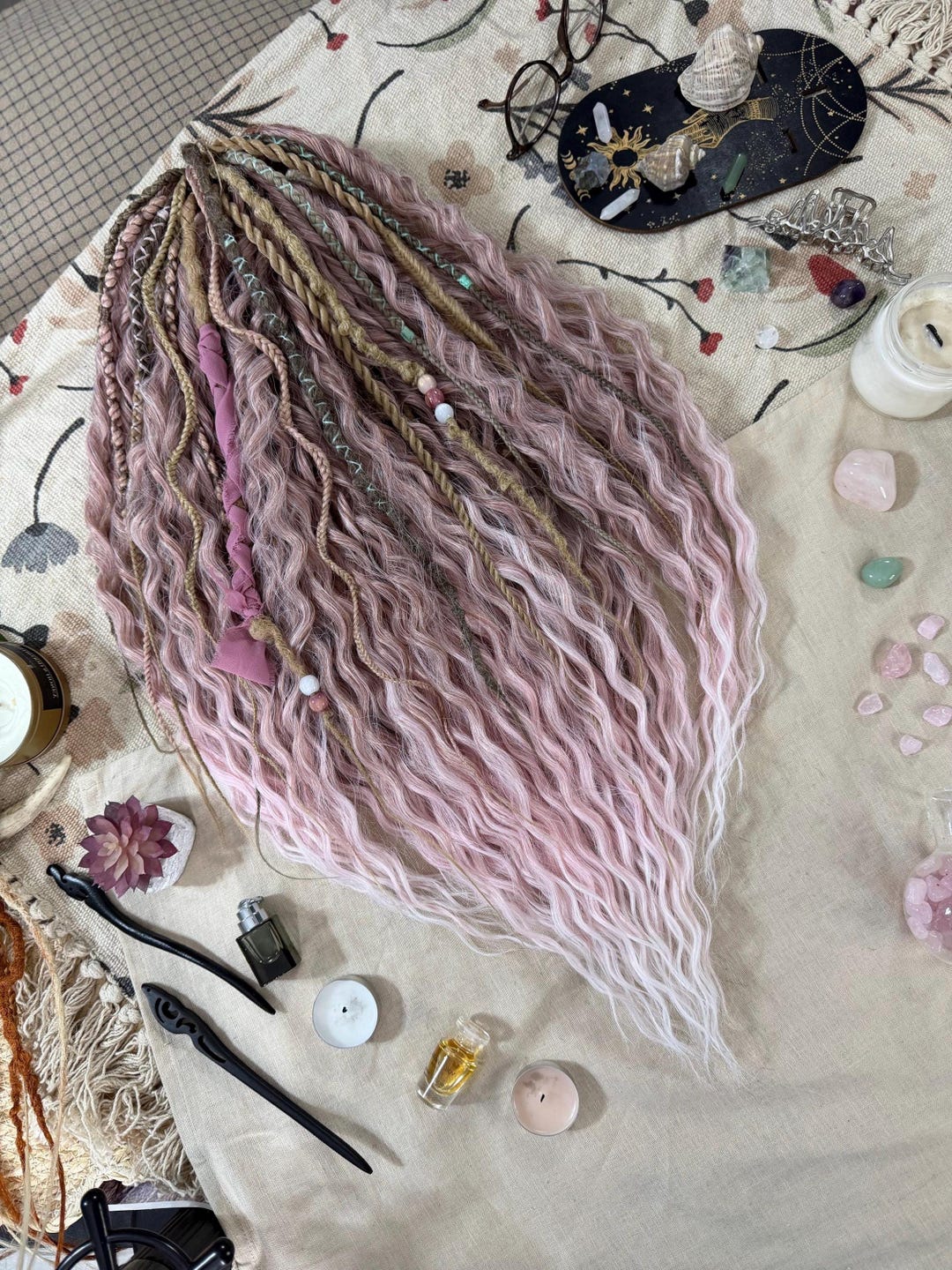 Pink Pastel Curly Faux Locs | Gothic Boho Synthetic Dreads - Etsy
