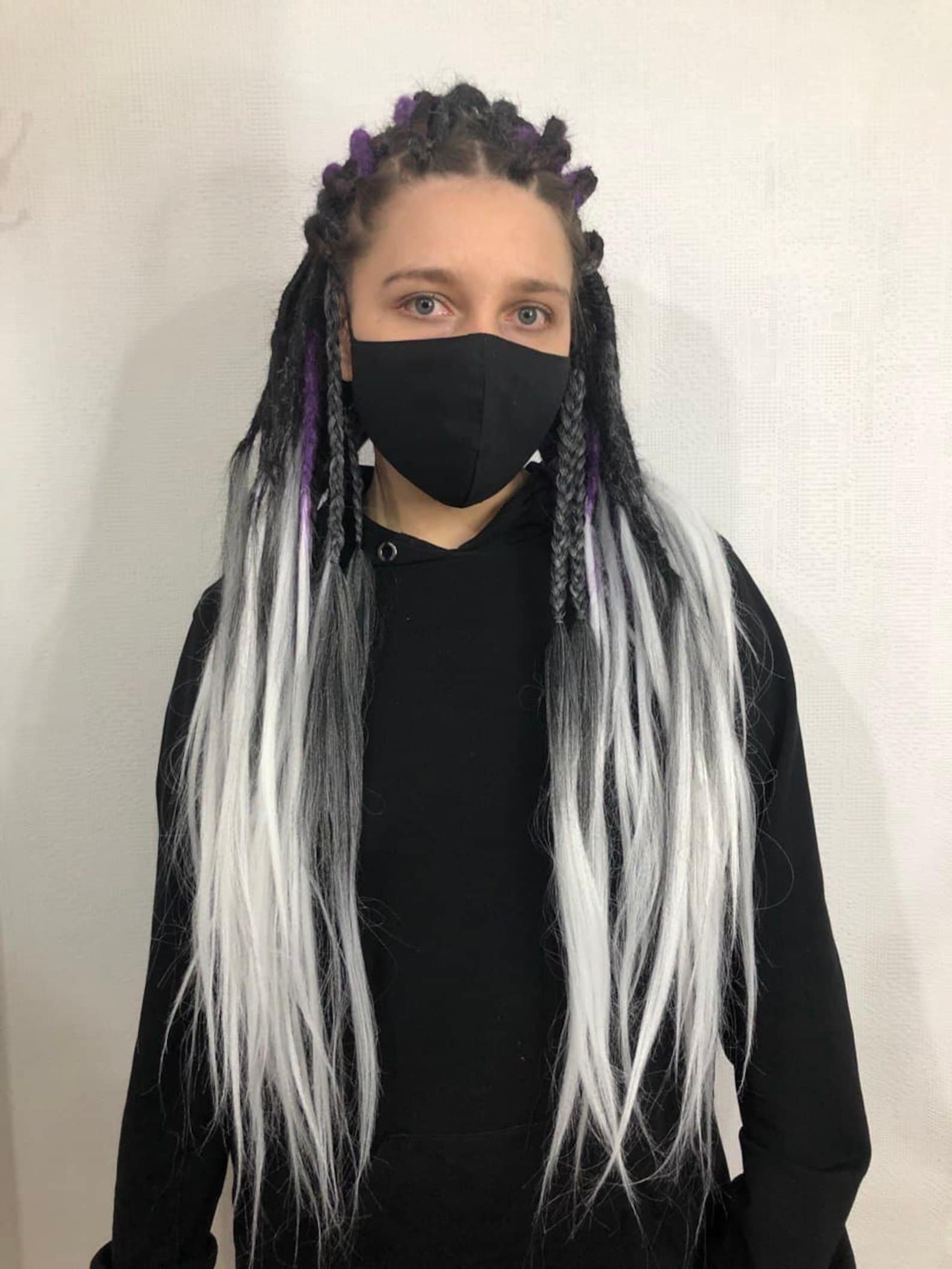 Boho dreadlocks with loose hair black/purple/white | Etsy