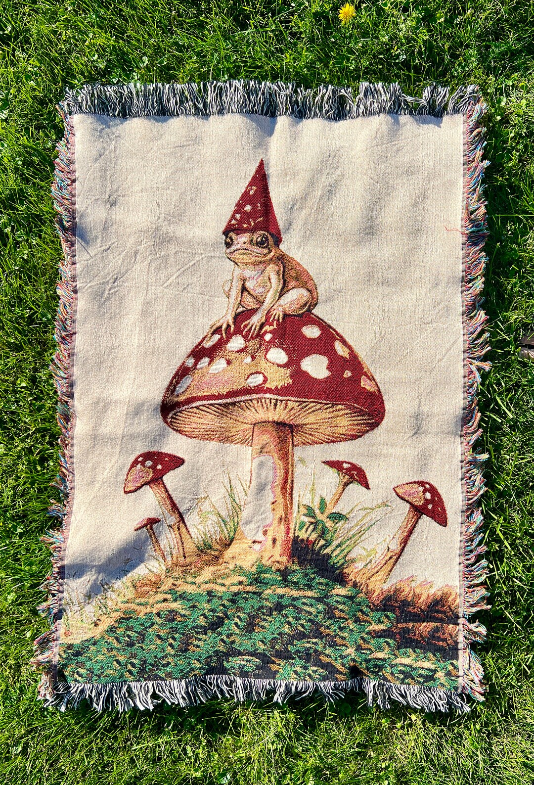 Cottagecore Throw Blanket Toadstool Mushroom, Frog Mushroom Wizard Hat ...