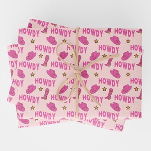 Hot Pink Howdy Cowgirl Wrapping Paper, Country Western Theme, Rolled ...