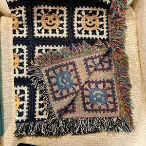 Halloween Blanket Woven Granny Square Cotton Throw Blanket, Jack O ...