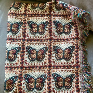 Butterfly Blanket Cottagecore Decor Fall Blanket, Vintage Granny Square ...