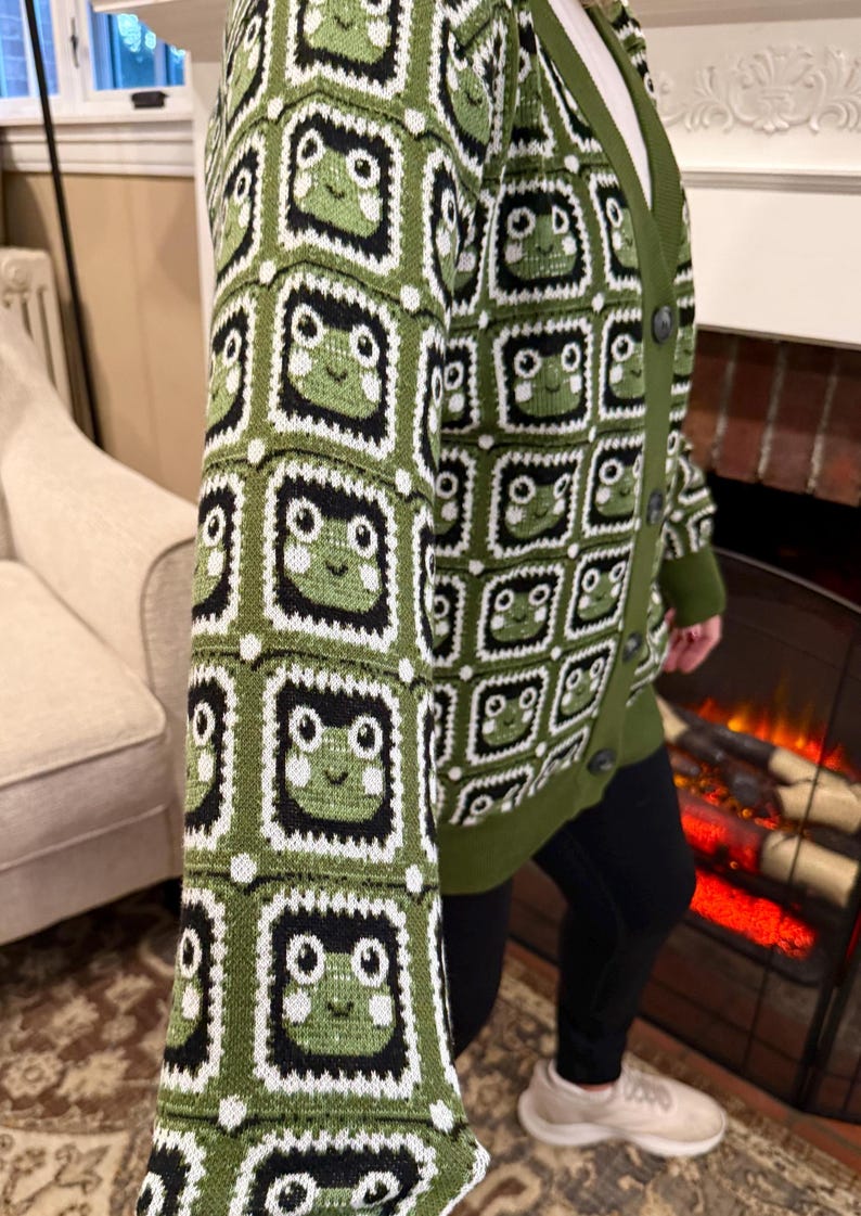 Granny Square Frog Cardigan Sweater, Knitted Unisex Kawaii Cottagecore ...