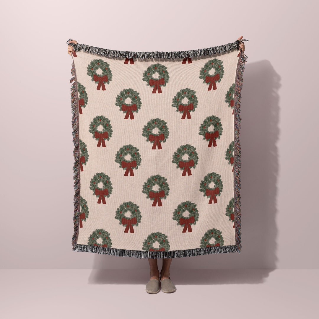 Christmas Wreath Woven Holiday Throw Blanket Christmas Holiday Gift for ...